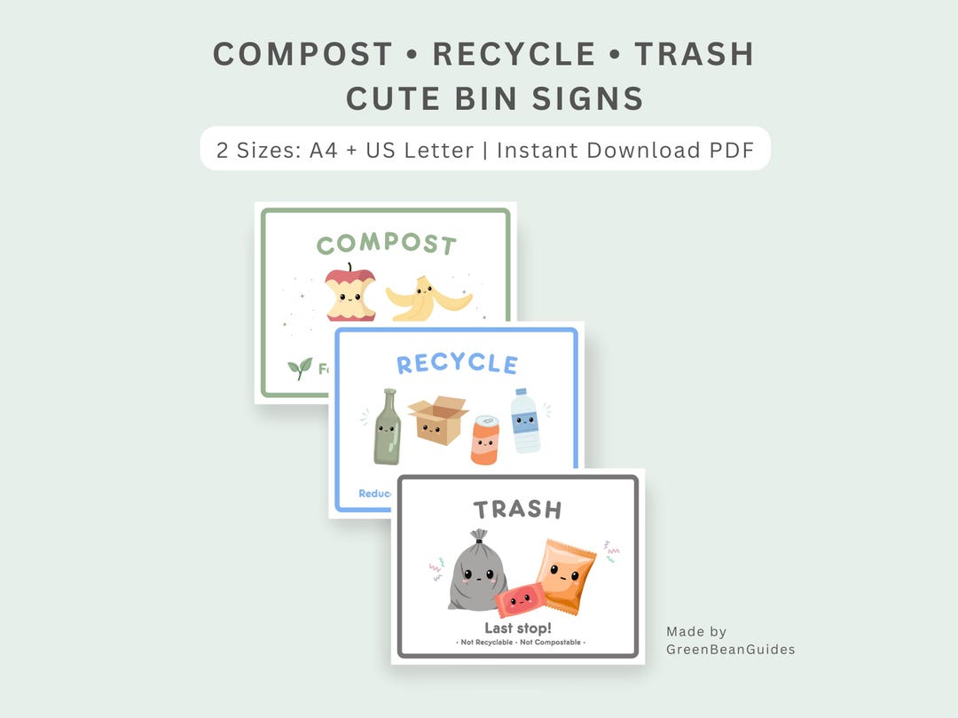 Cute Compost Recycle Trash Signs (printable PDF), Earth Day, for School ...