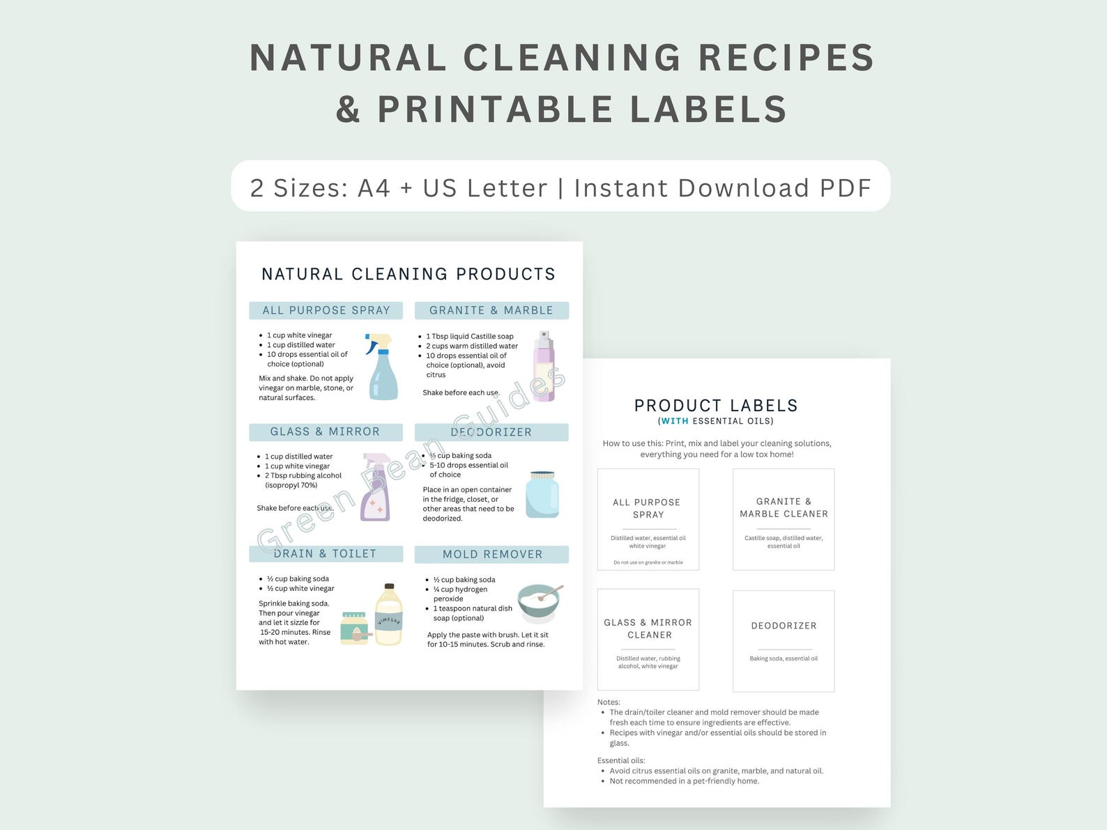 DIY Homemade Cleaning Recipes Guide + Printable Labels, Natural Eco ...