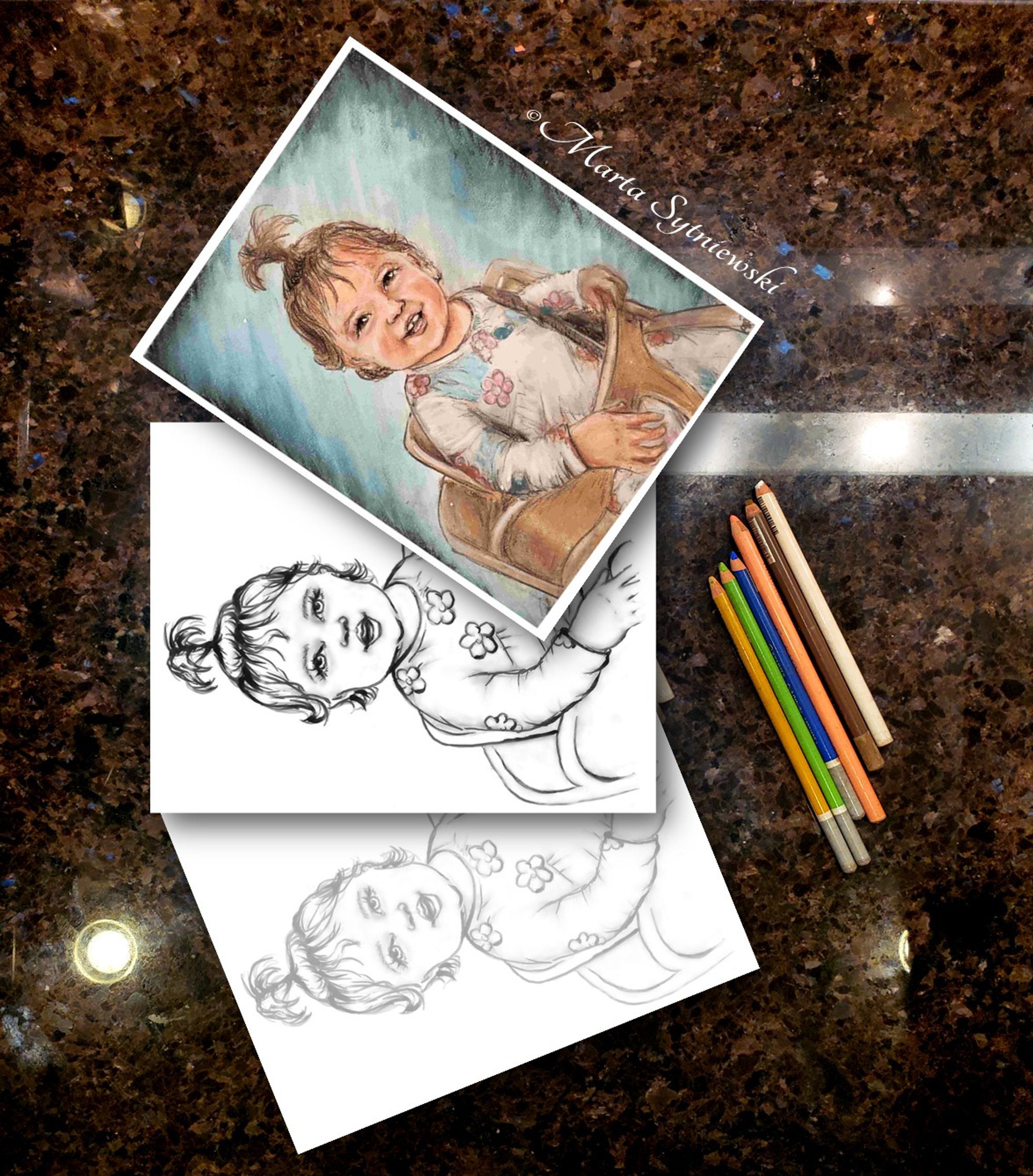 Baby Portrait Coloring Page, Art Therapy Activity Grayscale Coloring ...