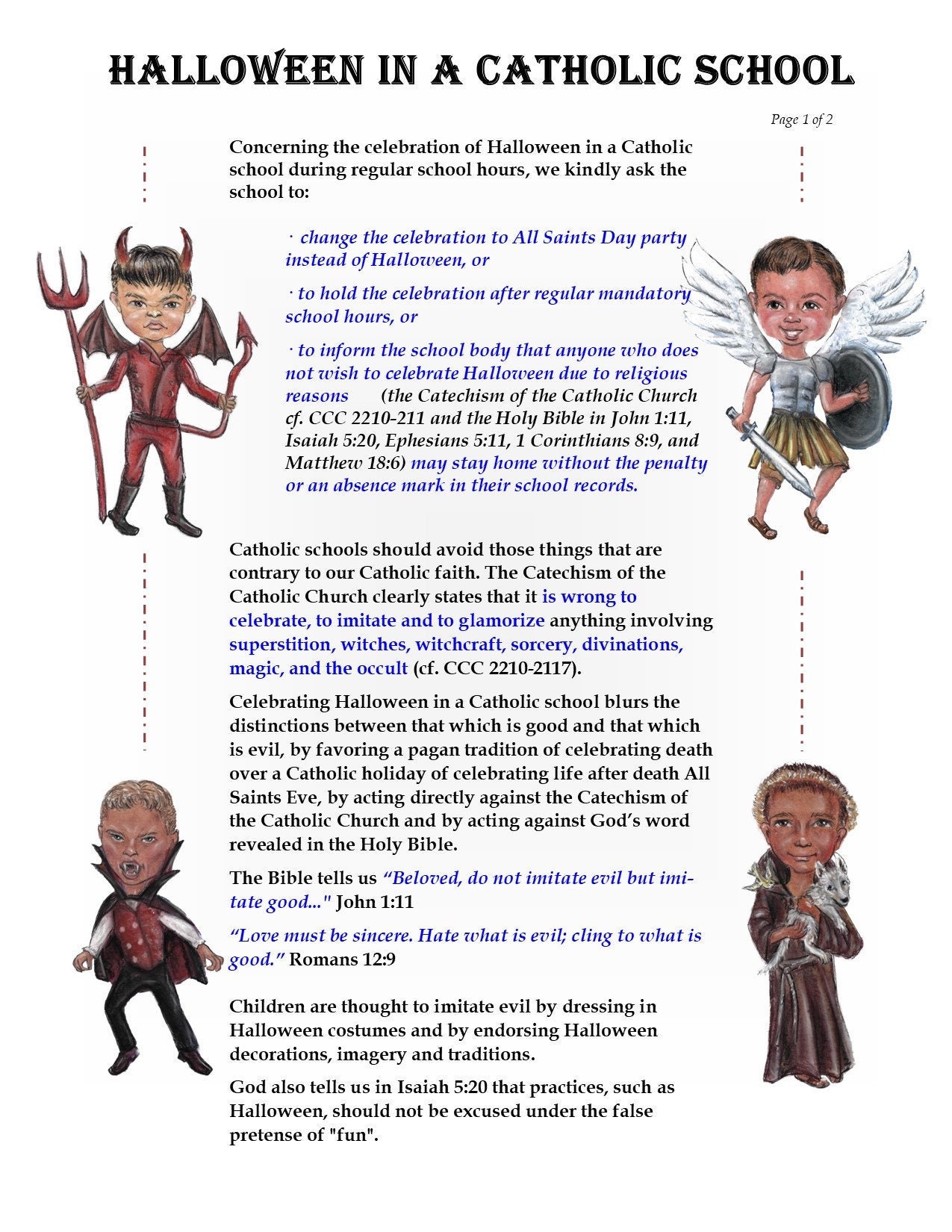Halloween Party in a Catholic School, Halloween in the Bible Letter ...