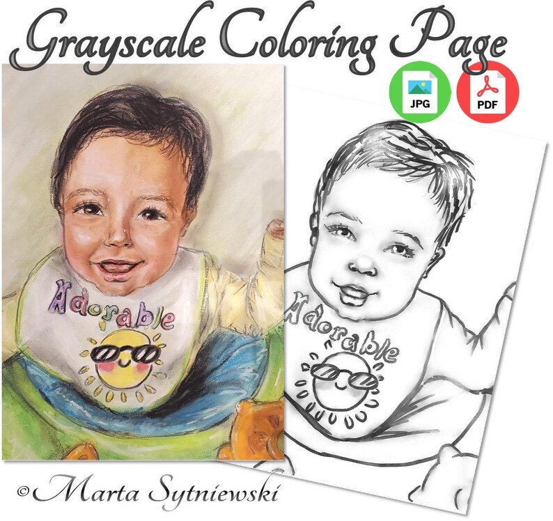 Adorable Baby Coloring Page, Printable Adult Coloring Pages, Instant ...