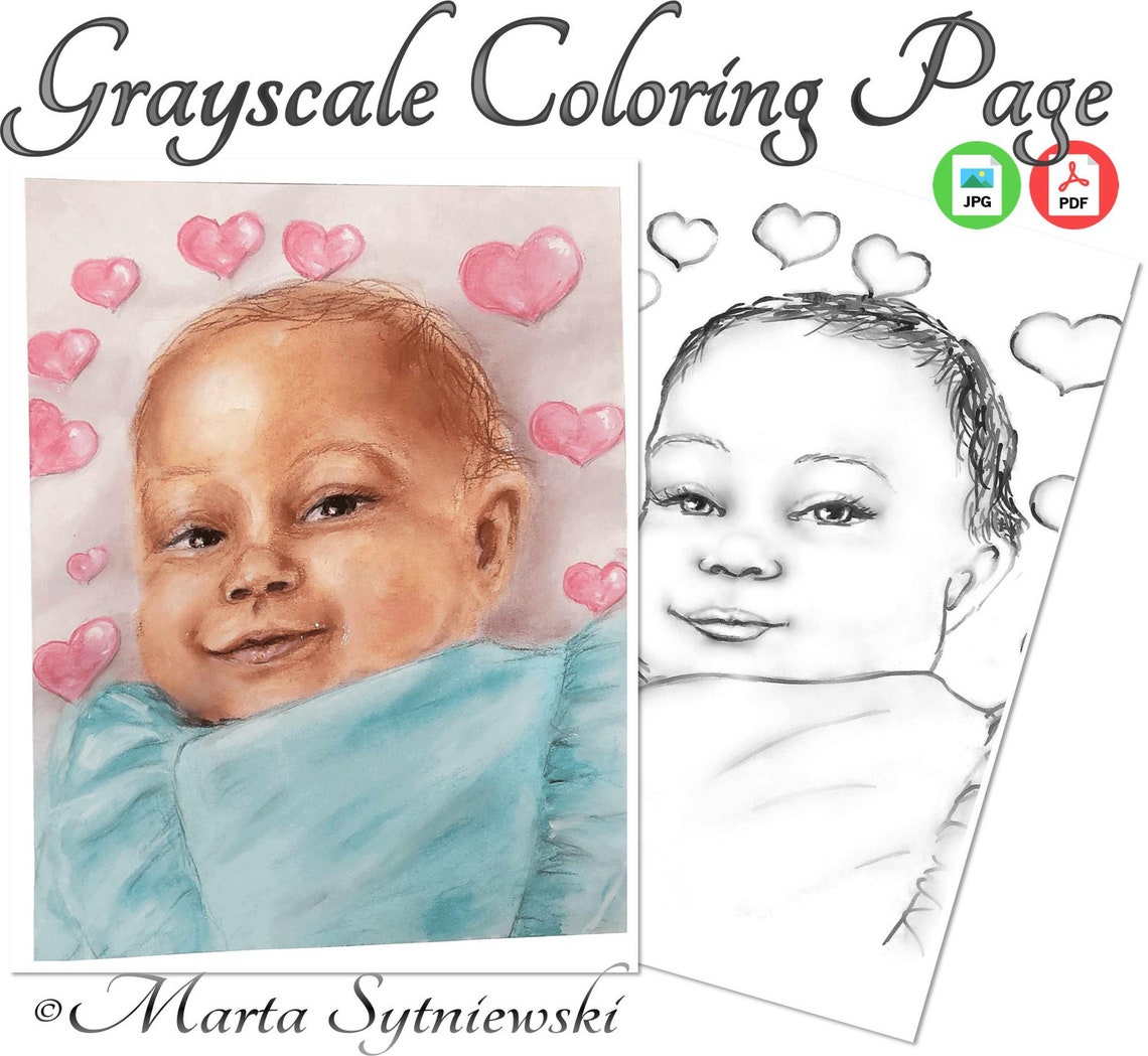 Newborn Baby Coloring Page, Adult Coloring Page Printable, Digital ...