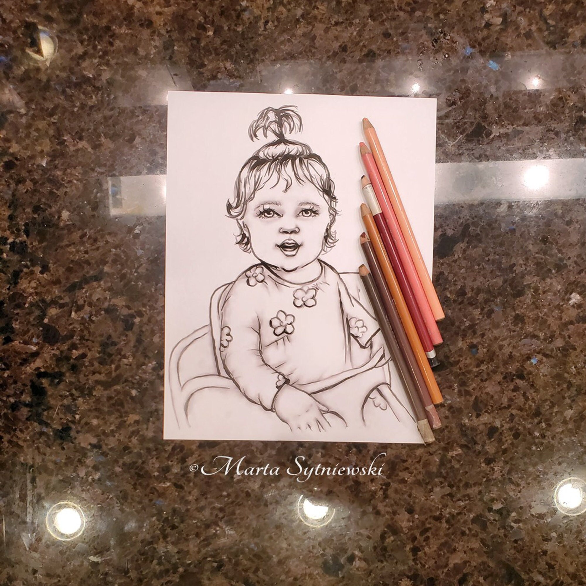 Baby Portrait Coloring Page, Art Therapy Activity Grayscale Coloring ...