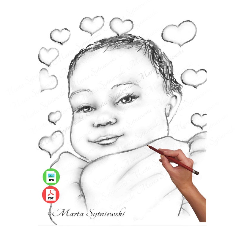 Newborn Baby Coloring Page, Adult Coloring Page Printable, Digital ...