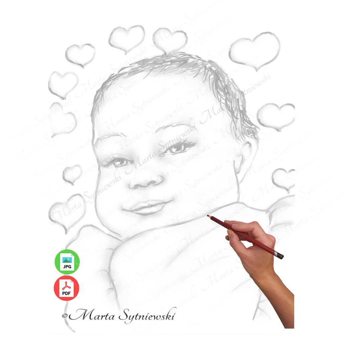 Newborn Baby Coloring Page, Adult Coloring Page Printable, Digital ...