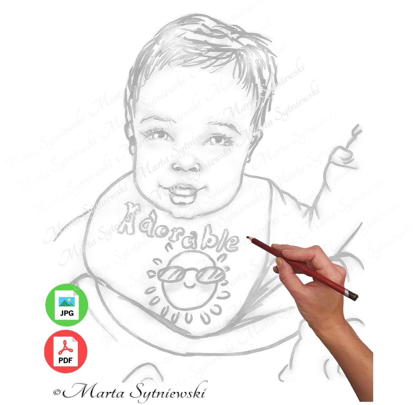 Adorable Baby Coloring Page, Printable Adult Coloring Pages, Instant ...