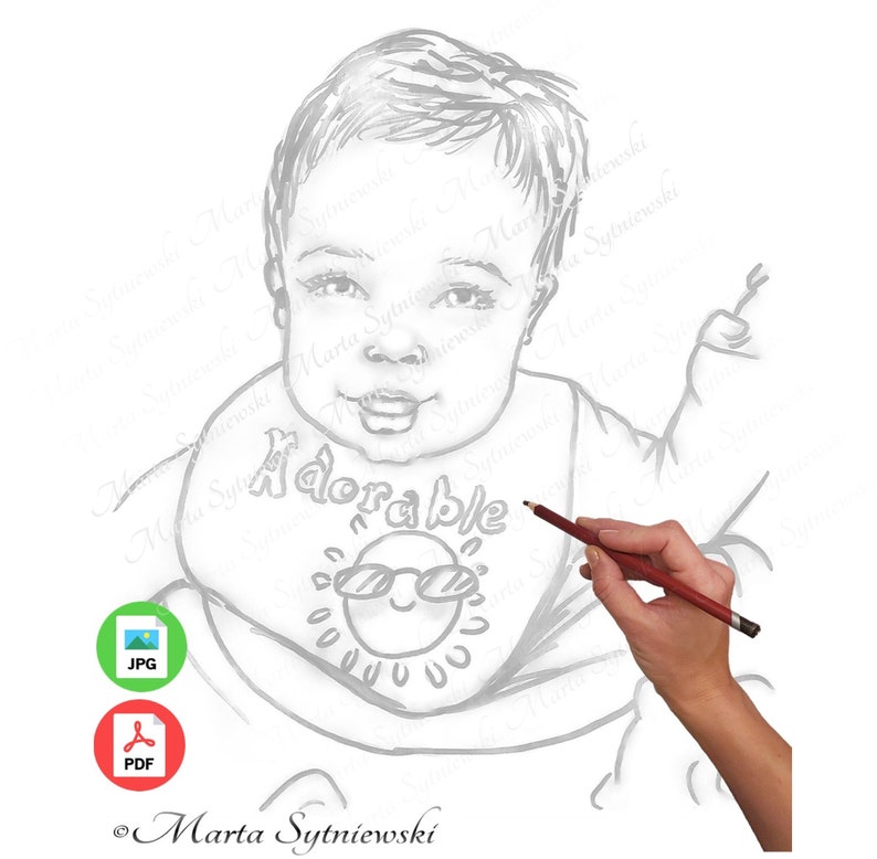 Adorable Baby Coloring Page, Printable Adult Coloring Pages, Instant ...