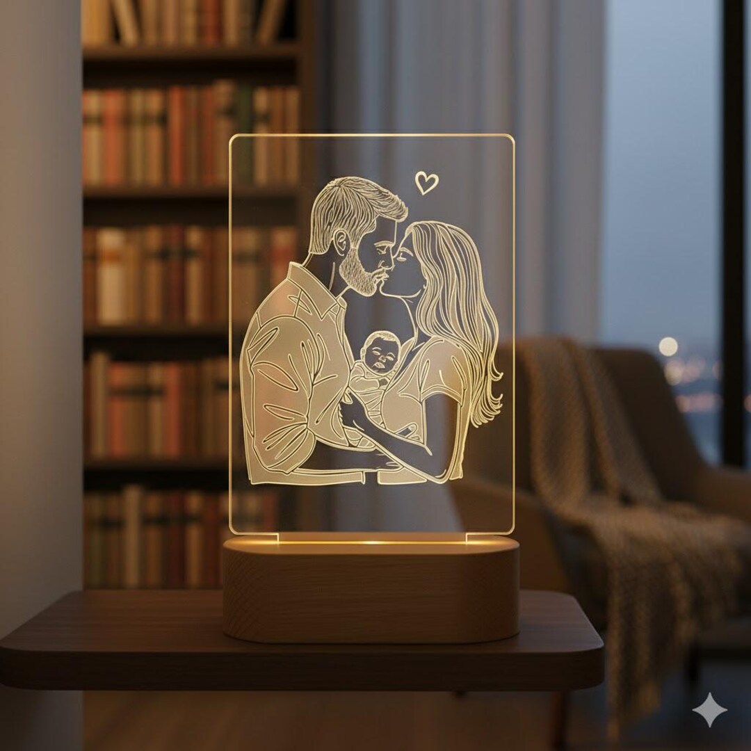 Custom Family Line Art LED Lamp – Personalized Acrylic Night Light With ...