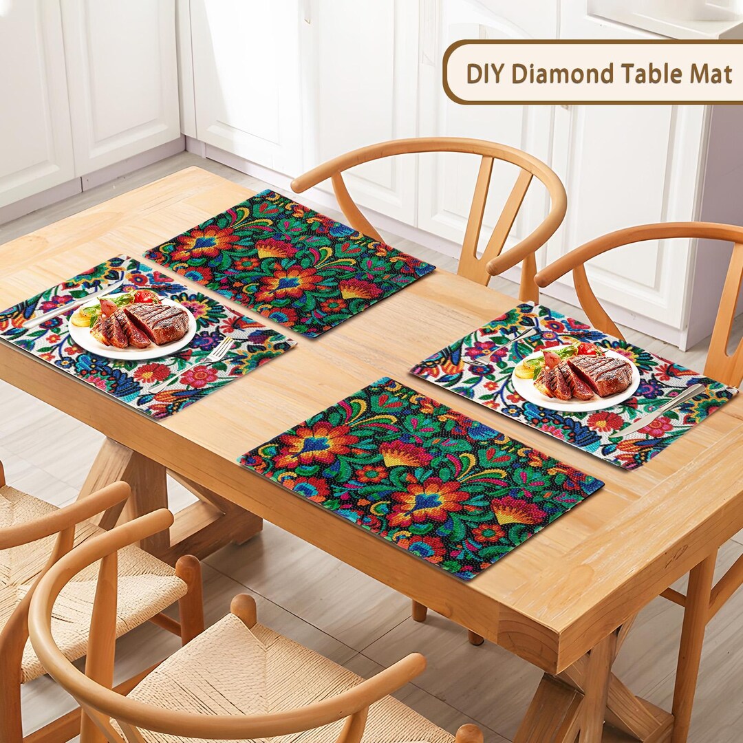 Handmade Diamond Painting Floral Placemats, Colorful Boho Table Mats ...