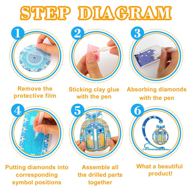 DIY 3D Acrylic Diamond Painting Lantern Stand, Blue Rhinestone Candle ...