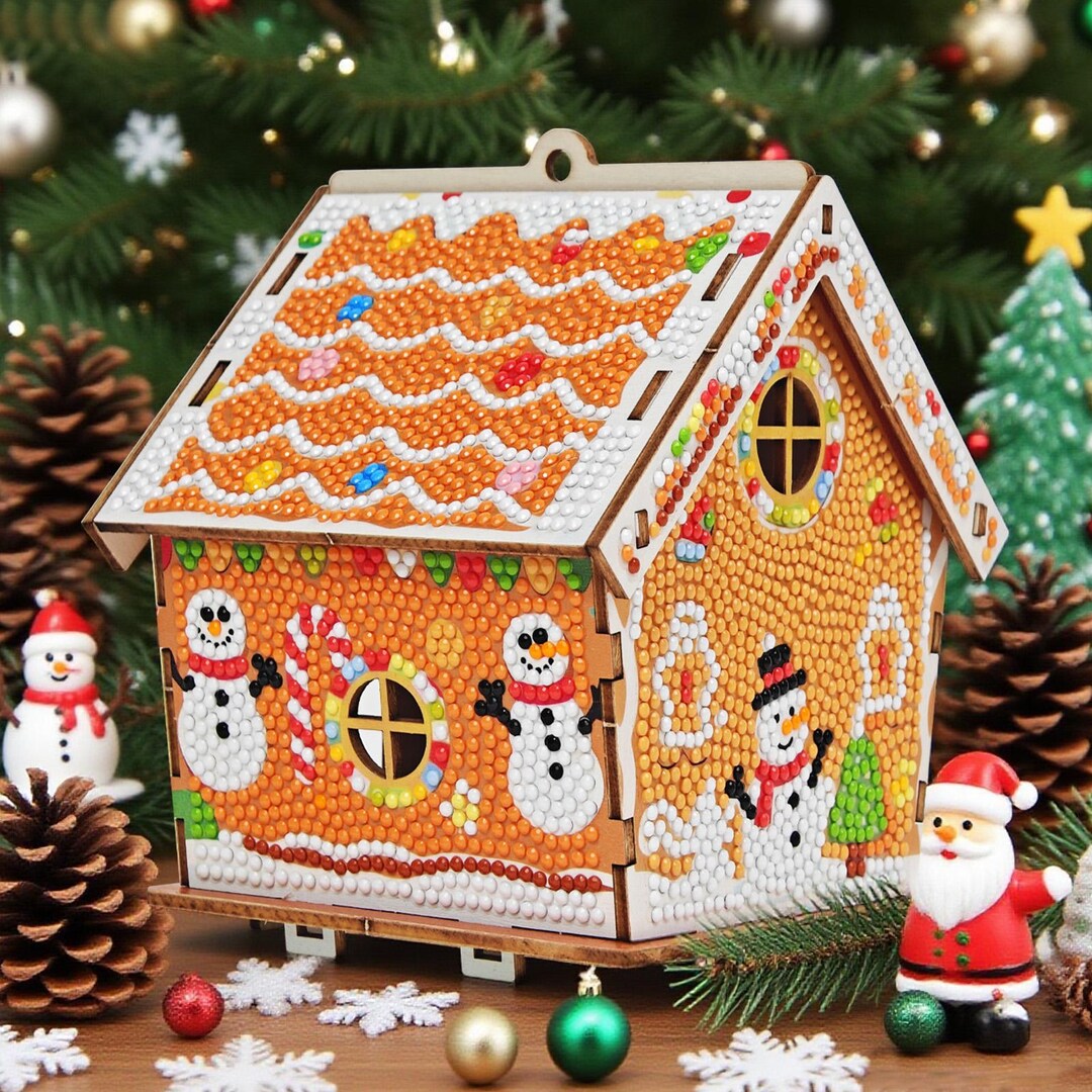 3D Diamond Painting Christmas House Kit, DIY Wooden Puzzle, Xmas ...