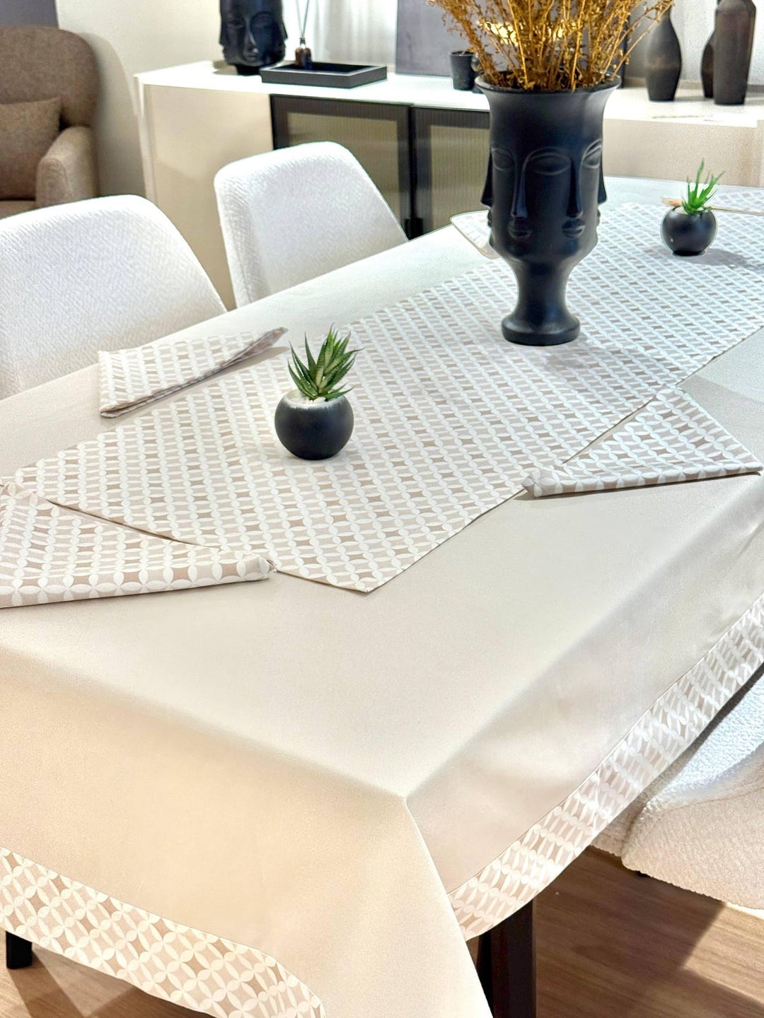 Limi Cappuccino Star Patterned Duck Tablecloth Set - Etsy