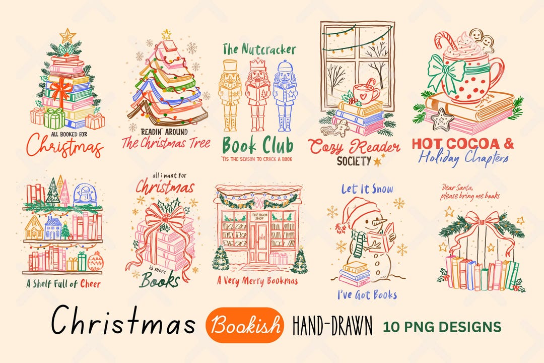 Christmas Bookish PNG Bundle, Cozy Reading Clipart Set, Holiday Book ...