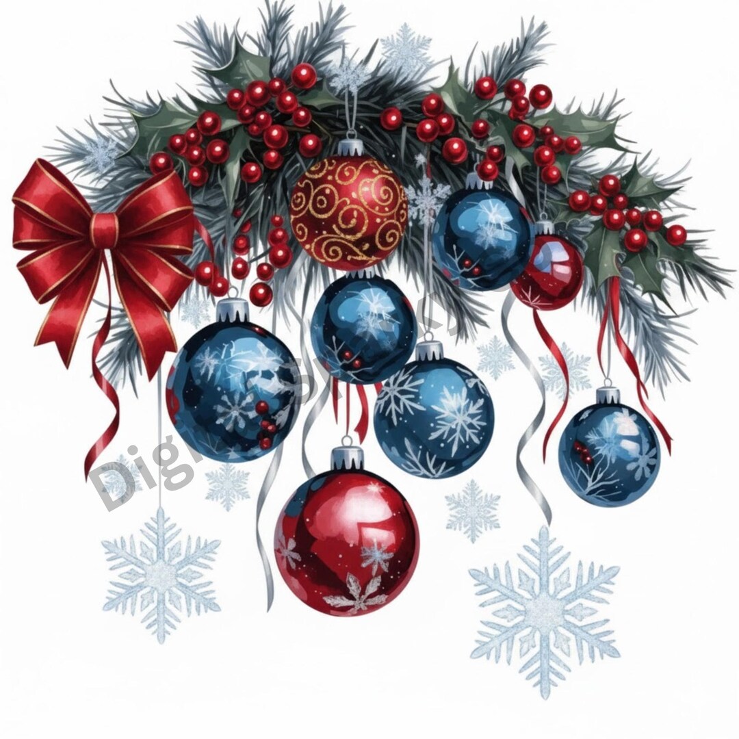 15 Blue & Red Christmas Borders Clipart Bundle | Printable Watercolor ...