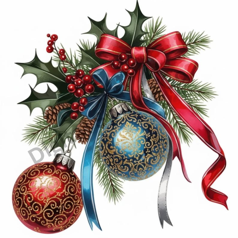 15 Blue & Red Christmas Borders Clipart Bundle | Printable Watercolor ...