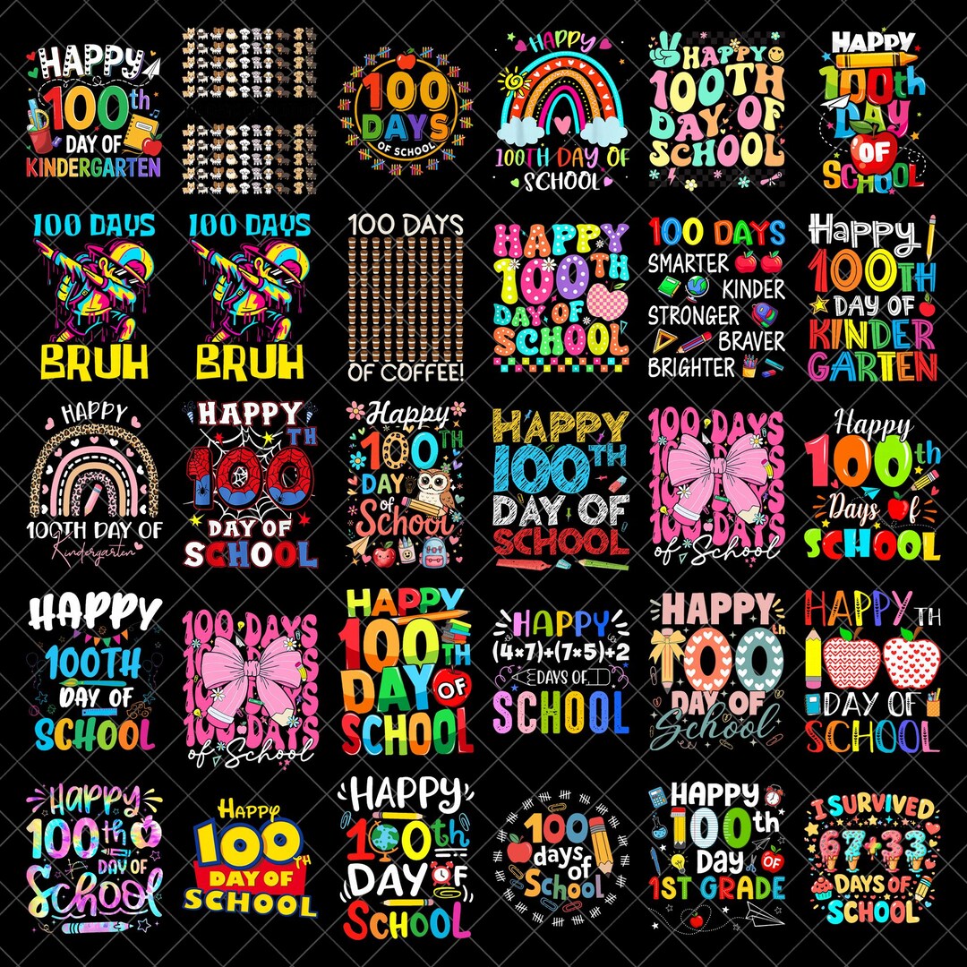 100th Day of School Png Bundle, 67th Day of School Png Bundle, 100 Days ...