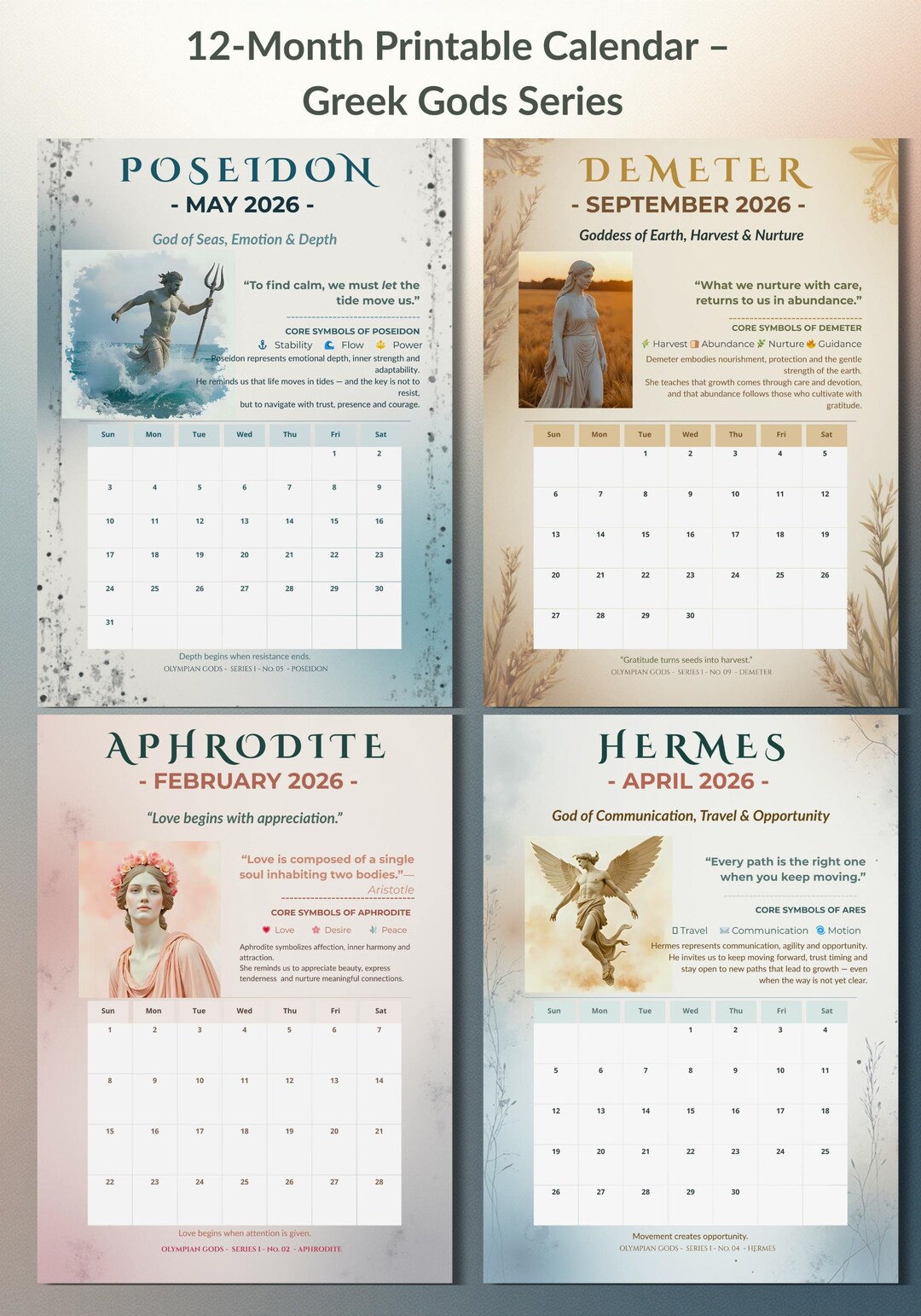 Olympian Gods 2026 Calendar | Greek Mythology Art (digital Download) - Etsy