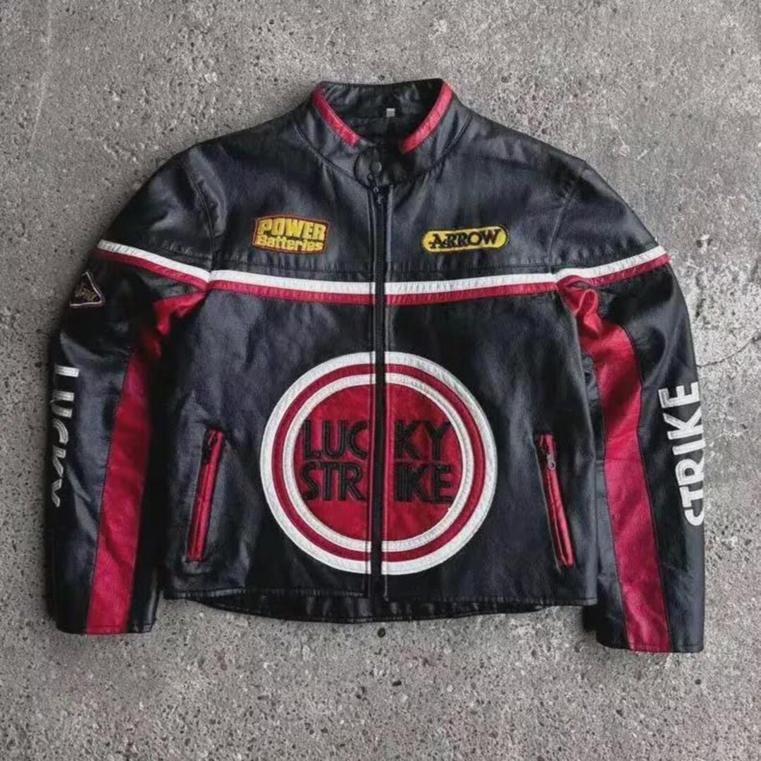 Lucky Strike Motorbike Leather Jacket | Handmade Genuine Cowhide ...