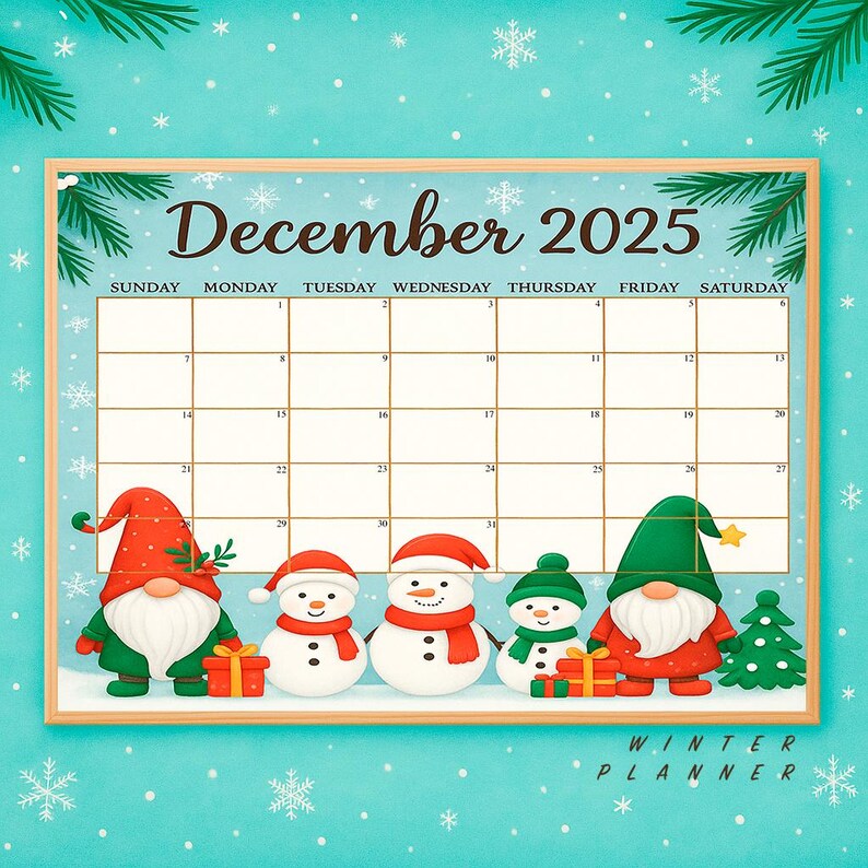 Editable/printable December 2025 Winter Calendar | Snowmen and Gnomes ...
