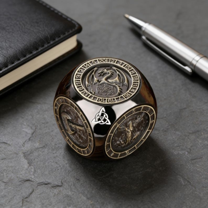 7-in-1 Rotating Metal DND Dice: Dragon Angel Engraved Polyhedral Dice ...