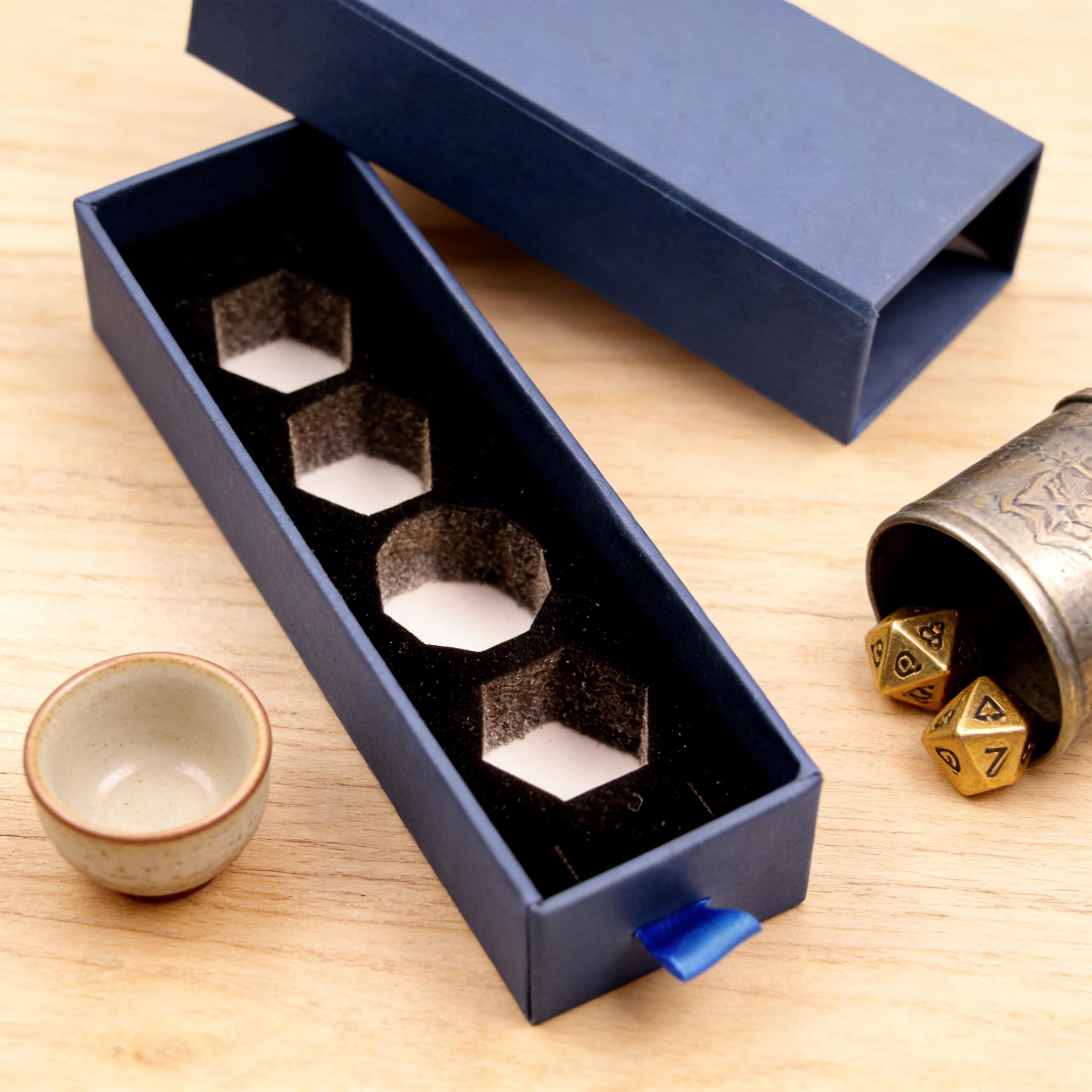 Drawer Style Polyhedral Dice Gift Box, Navy Blue Gold Foil Dice Set ...