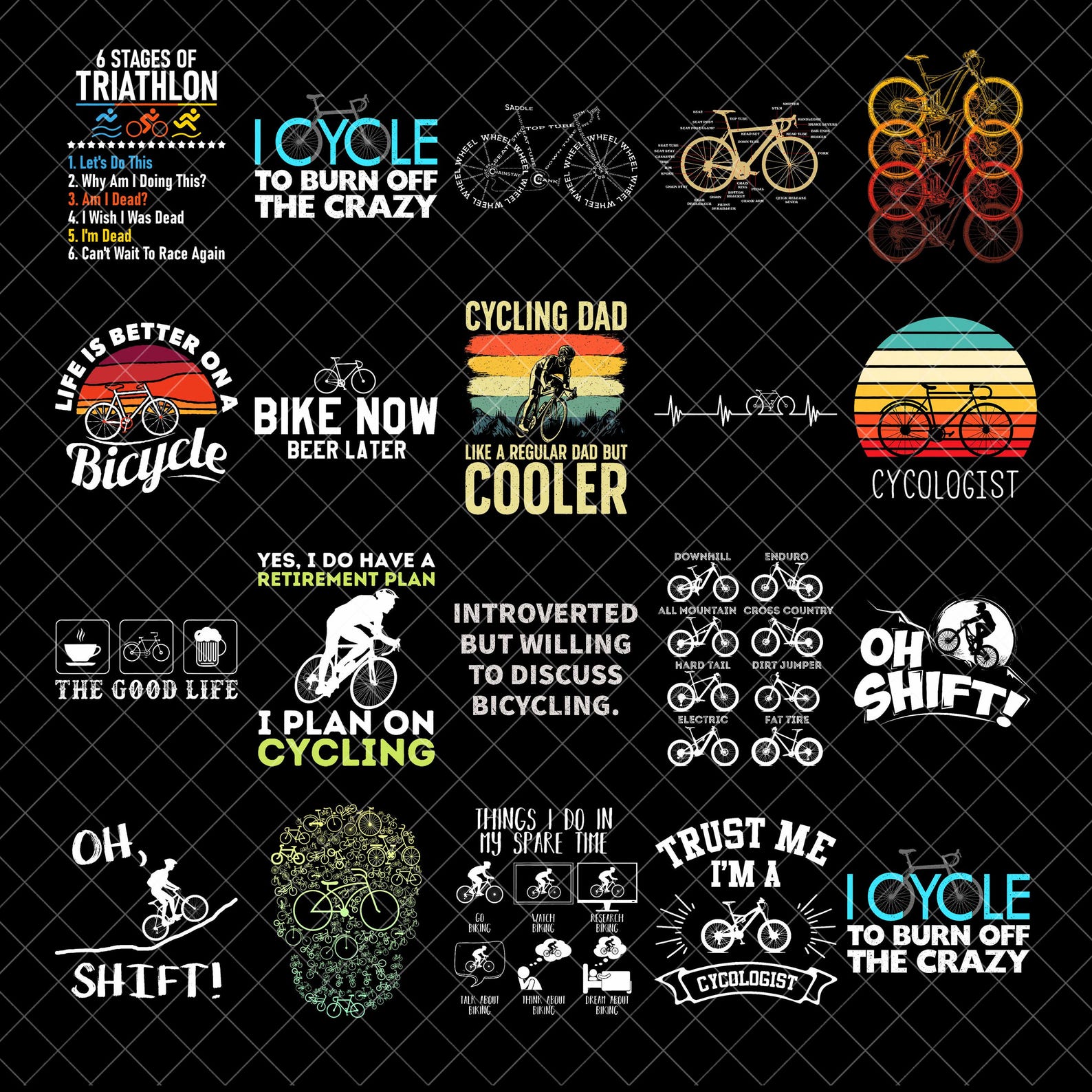Cycling Png Bundle, Bicycle Printable, Biker Shirt, Sport Lover, Cycle ...