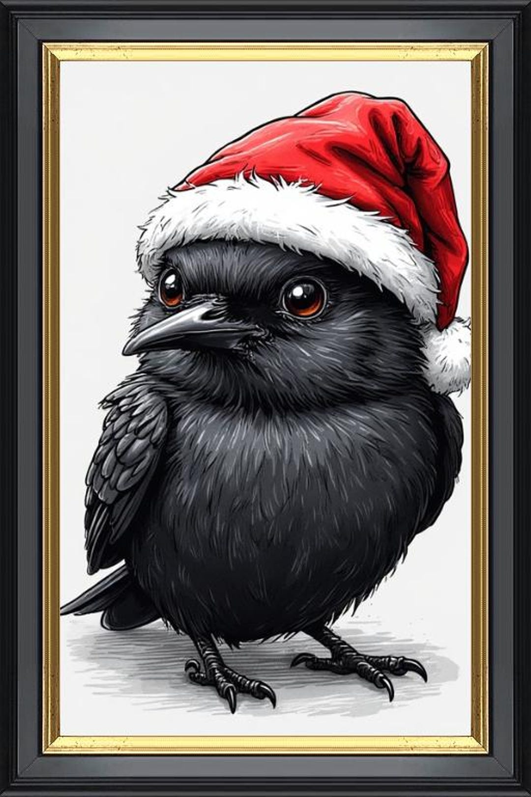Christmas Wall Art - Black Bird - Santa Hat - Etsy