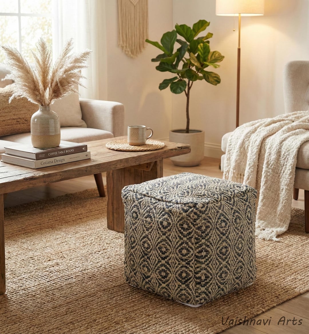 18" Jute Handwoven Pouf, Moroccan Pouf, Jute Ottoman Pouf, Crochet Jute ...