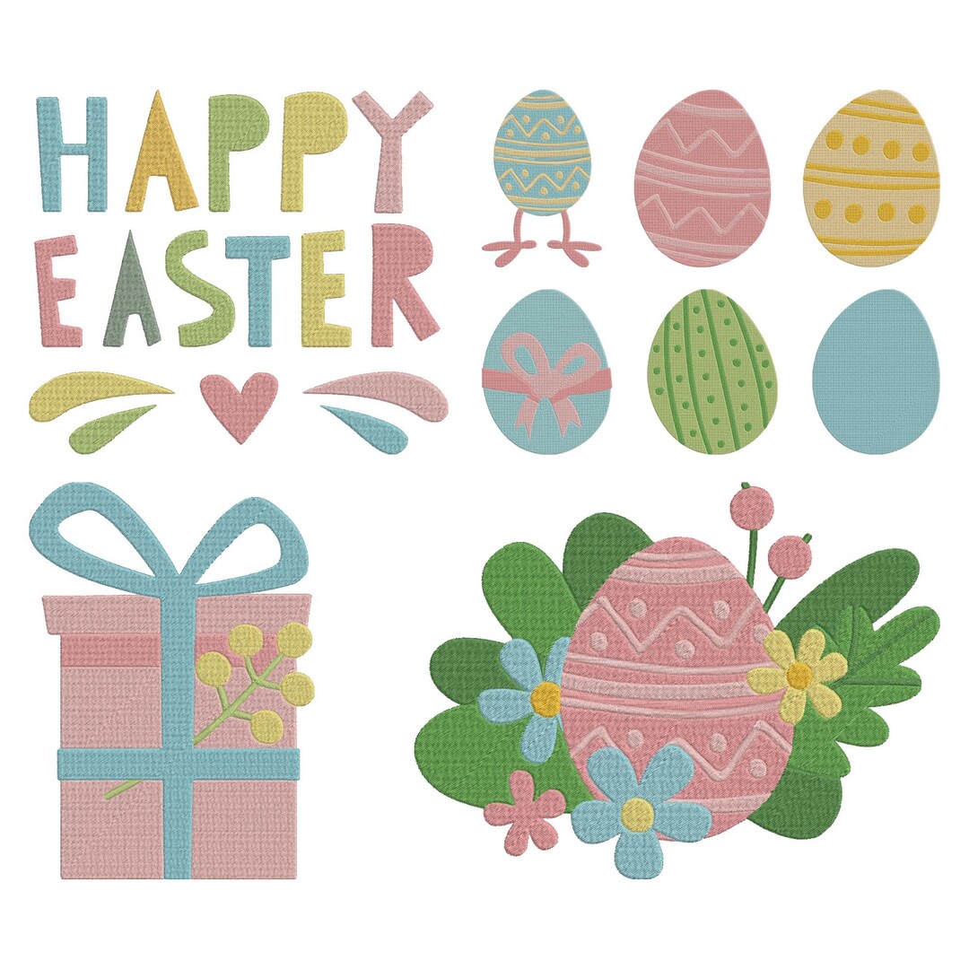 Easter Embroidery Design, Happy Easter Machine Embroidery File, 9 ...