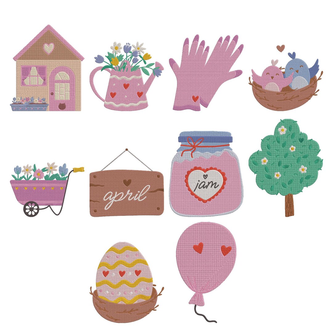 April Spring Clipart Embroidery Design, Easter Cottage Machine ...
