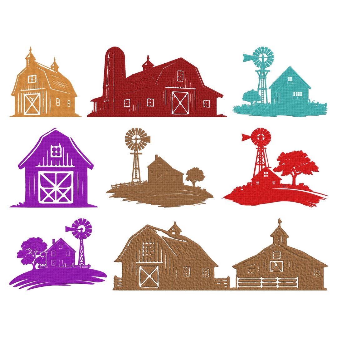 Farm Barn Farmhouse Embroidery Design, Rustic Farmhouse Machine ...