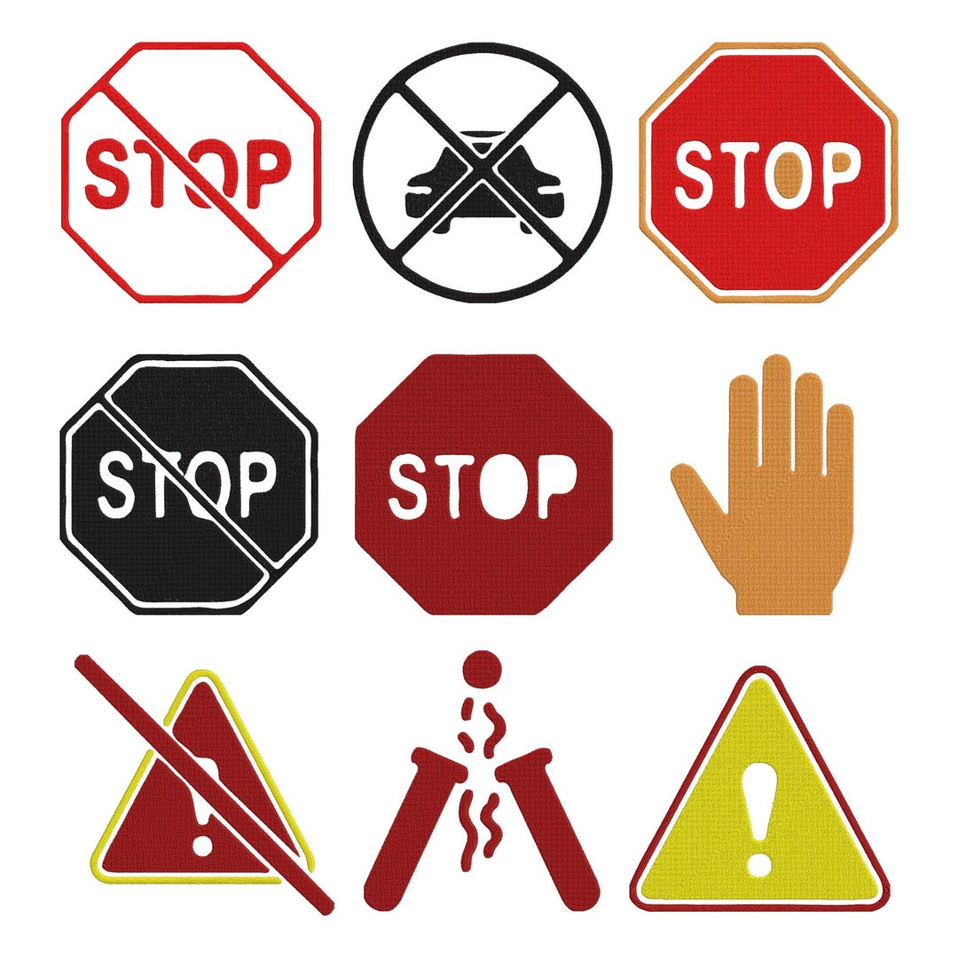 Stop Sign Safety Embroidery Design, Safety Warning Symbol Machine ...
