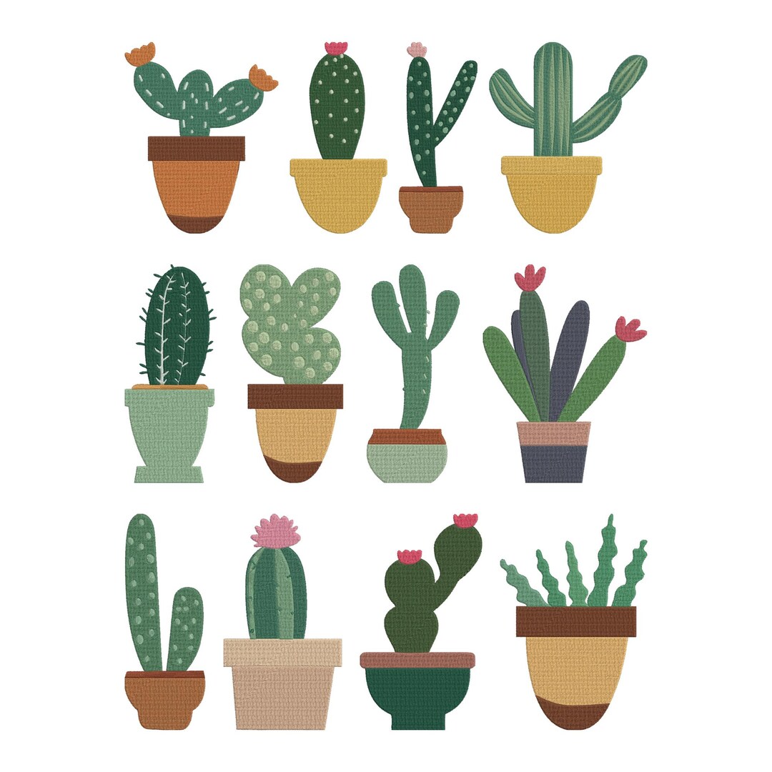 Cactus Plant Succulent Embroidery Design, Succulent Pot Plant Machine ...