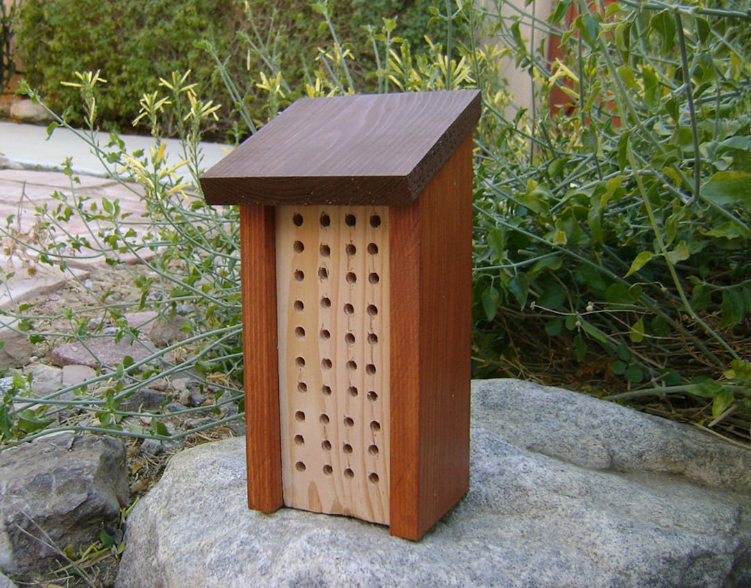 Painted BEE HOUSE, Rust and Brown, Hand Made for Solitary Bees, Made to ...