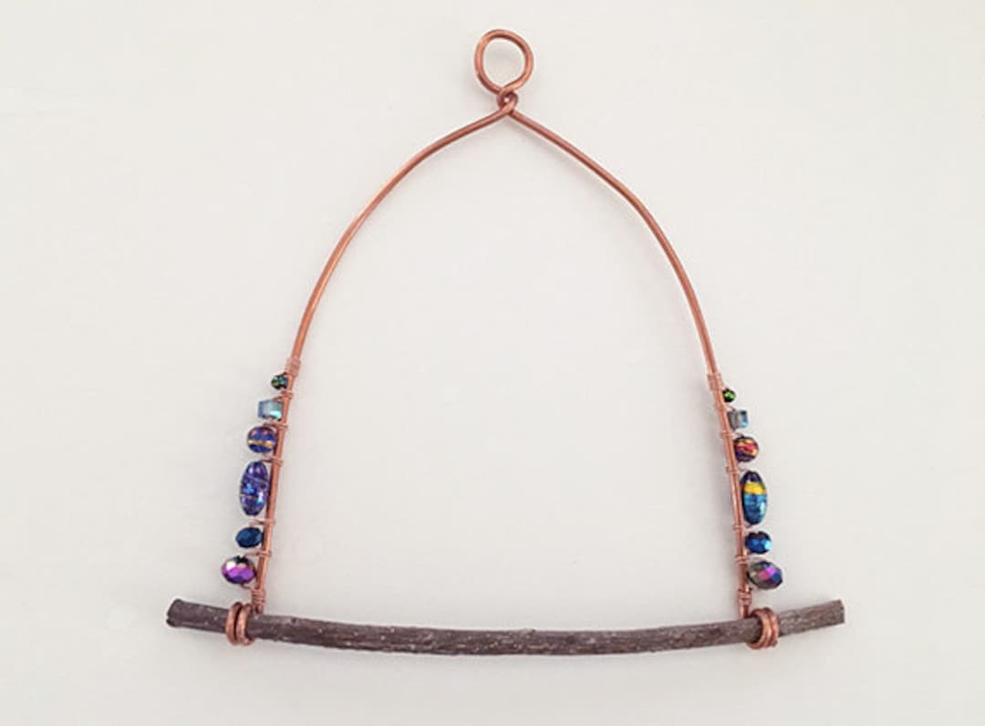 HUMMINGBIRD SWING, Blue Beads; Hummingbird Perch, Copper Wire; Handmade ...