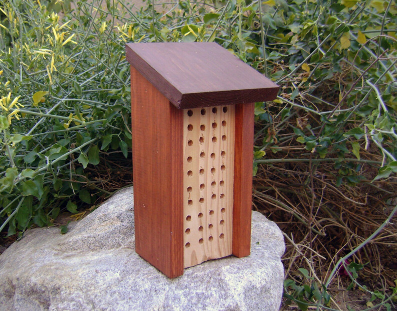 Painted BEE HOUSE, Rust and Brown, Hand Made for Solitary Bees, Made to ...