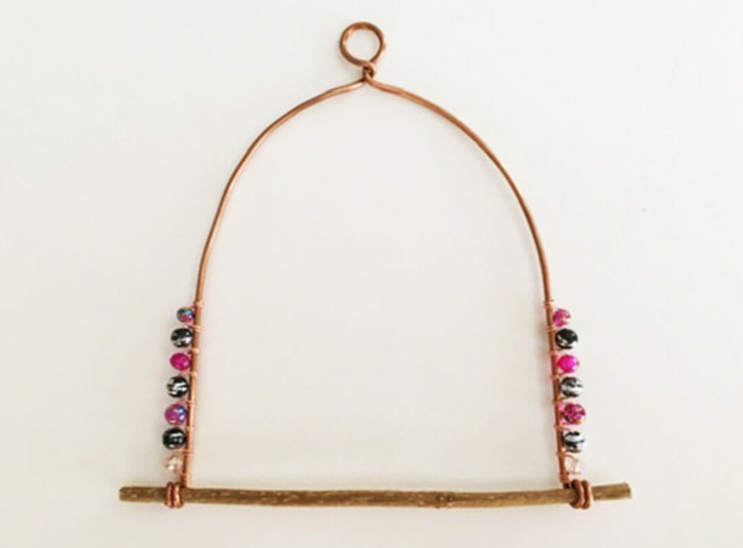 HUMMINGBIRD SWING, Pink and Black Beads, Hummer Perch, Copper Wire ...
