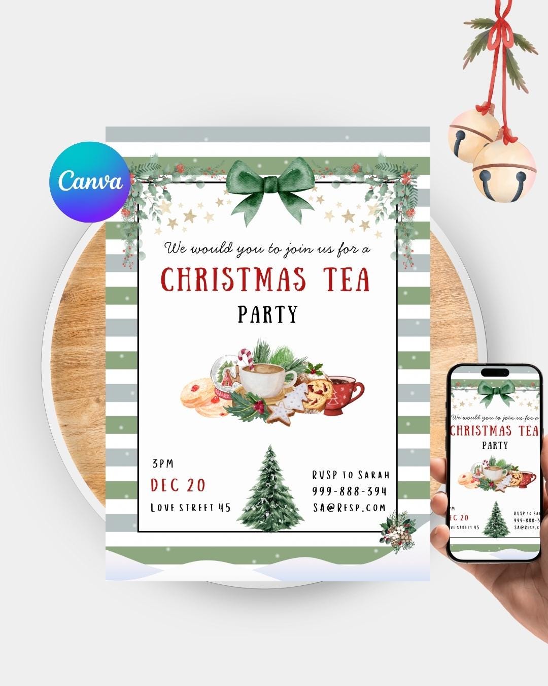 Editable Christmas Tea Party Invitation, Holiday Tea Invite ...