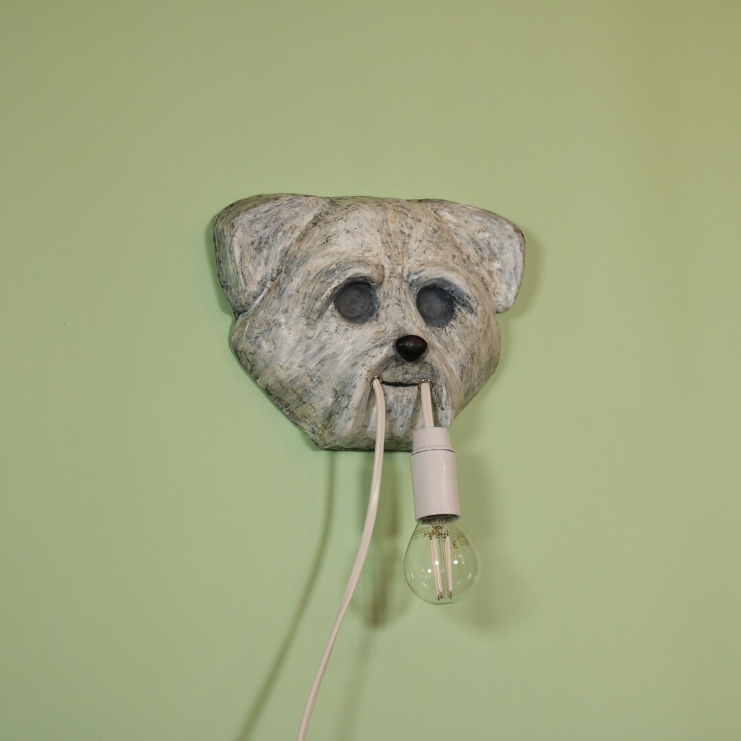 Handmade Maltese Dog Head Wall Lamp With Cord and Bulb in Mouth ...