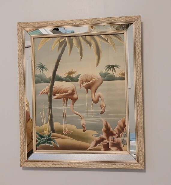 Vintage Turner Wall Art 1950 Flamingos Mirrored Frame Atomic | Etsy