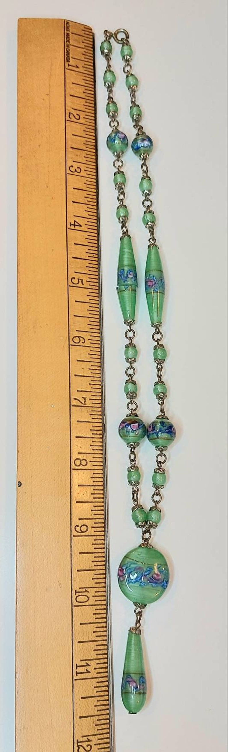 Vintage Turquoise Color Glass Bead Art Deco Necklace Classic - Etsy