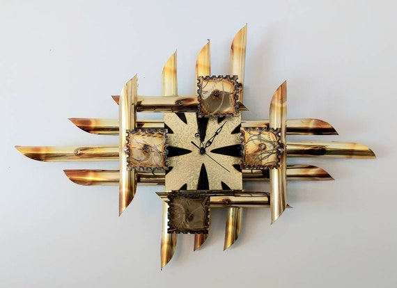 Home Décor Brutalist Abstract Mid Century Torch Art Vintage Wall Clock ...