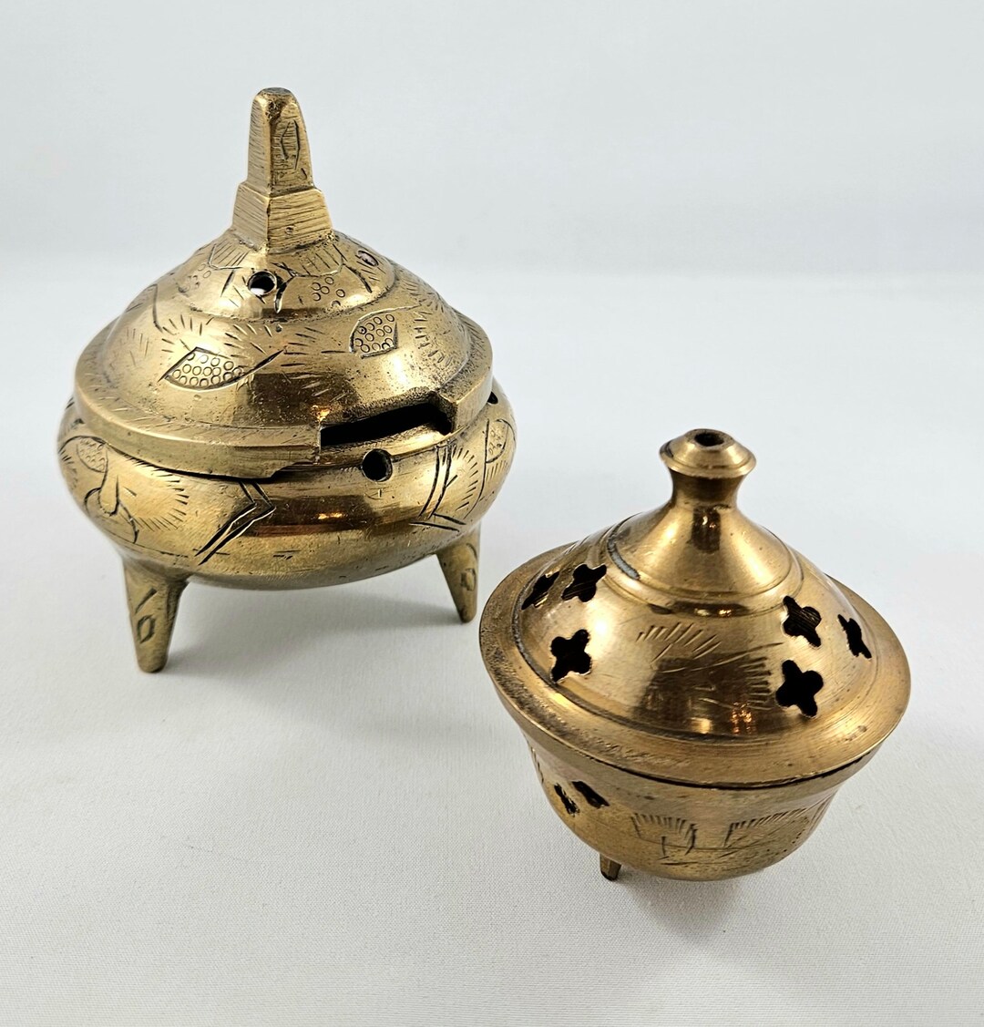 Brass Incense Burner Set of Two Vintage Cone Burners With Lids - Etsy