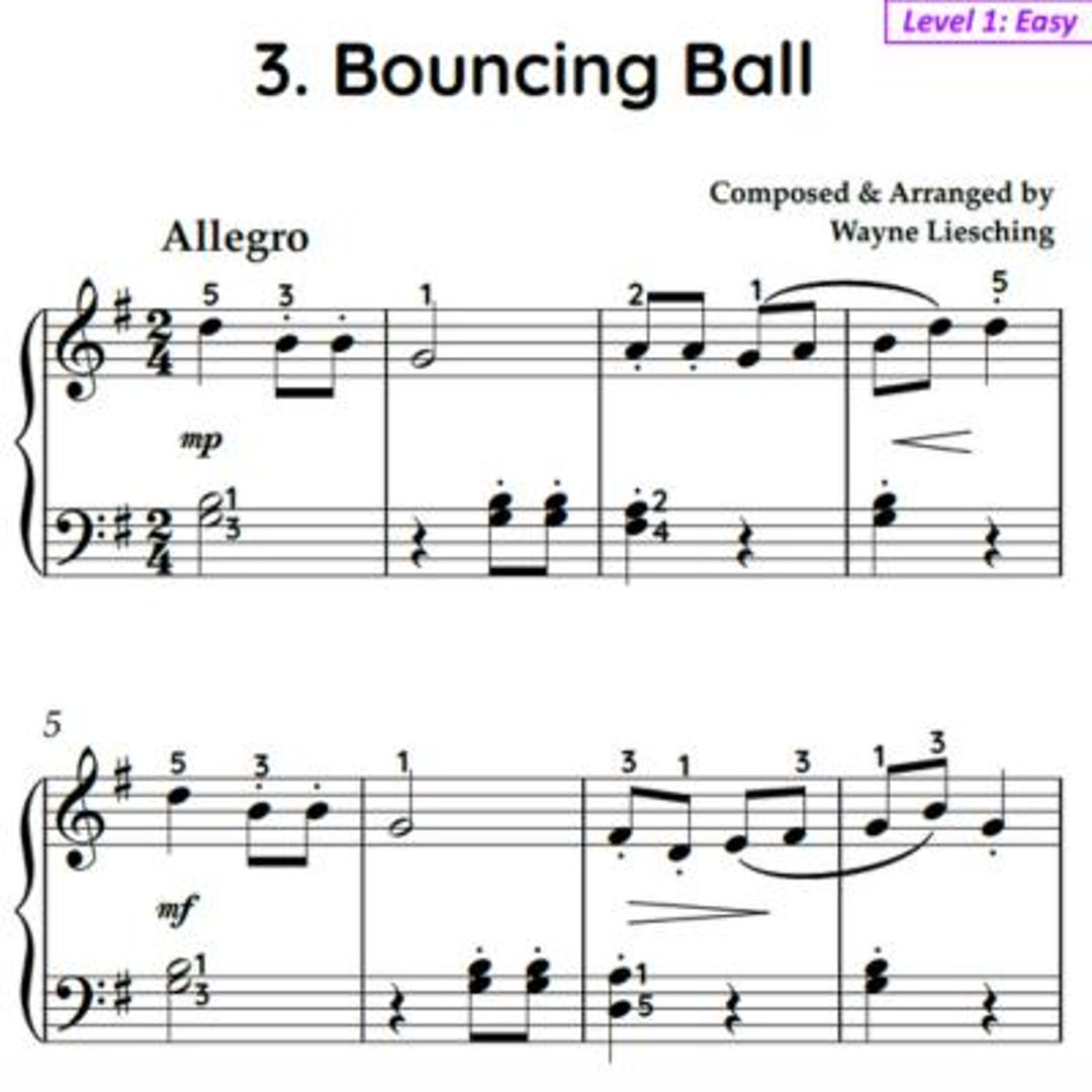 Bouncing Ball - Digital Piano Solo Sheet Music - Easy Piano - Etsy