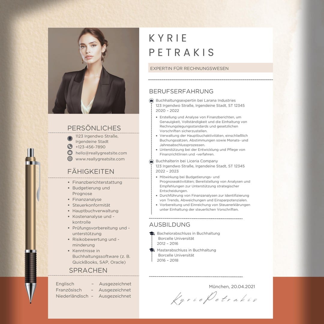 Professional German CV Template, Minimalist and Modern, for Word ...