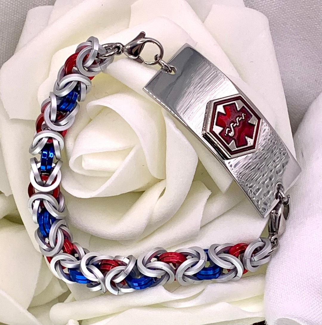 Medical Alert Replacement Bracelet Silver Red and Blue Medic - Etsy