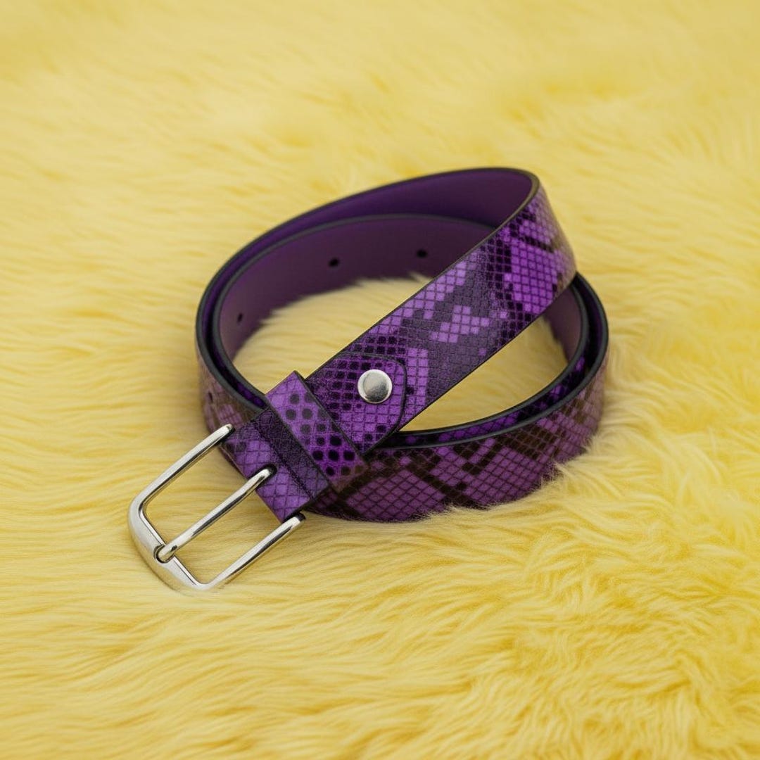 Purple Python Belt – Faux Leather Snakeskin Belts With Silver Buckle - Etsy