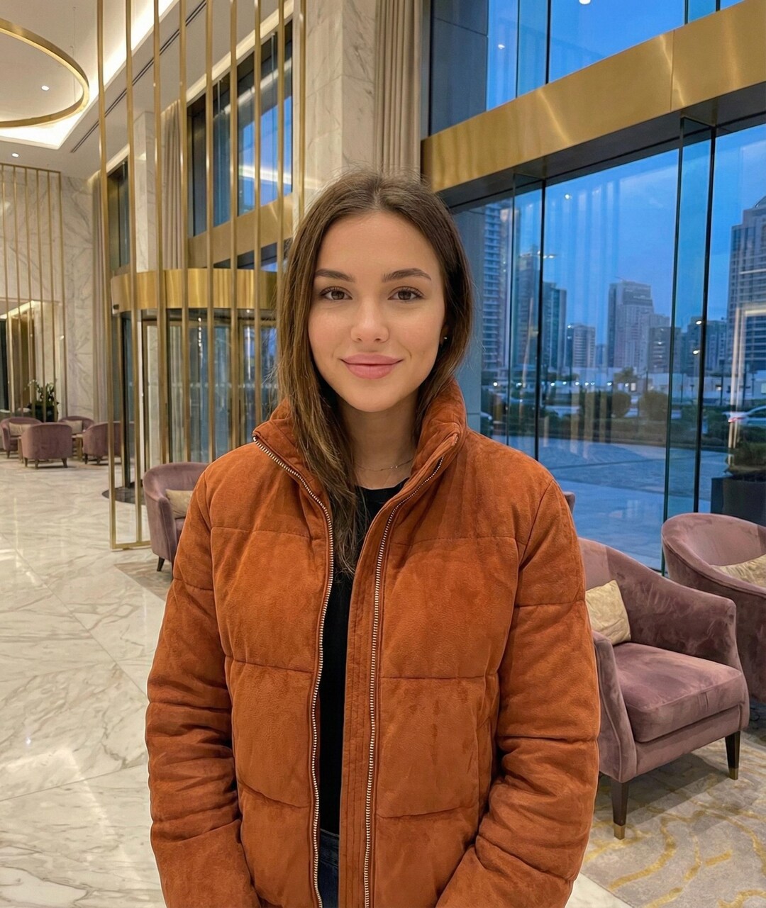 Women's Suede Leather Puffer Jacket | Rust Brown Genuine Suede Coat ...