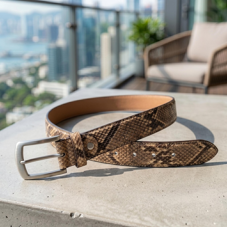 Brown Snakeskin Leather Belt – Handmade Exotic Pattern Belt, Gift ...
