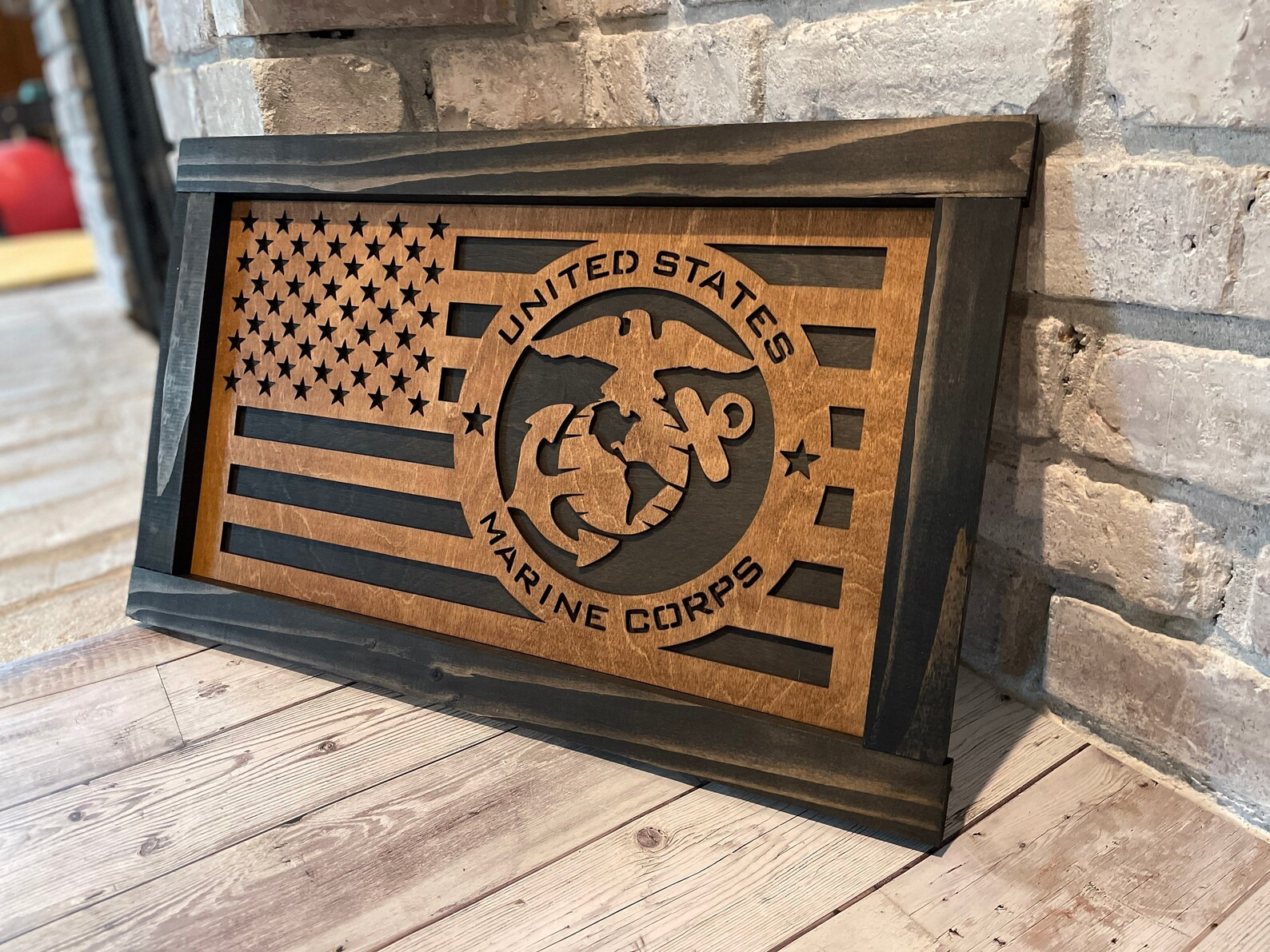USMC Wall Decor Marine Corps Wood Sign Flag EGA Handmade - Etsy